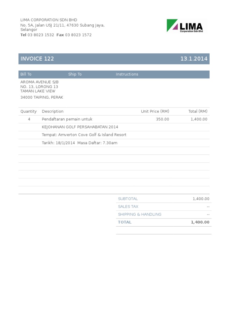 Invoice Golf 122 | PDF