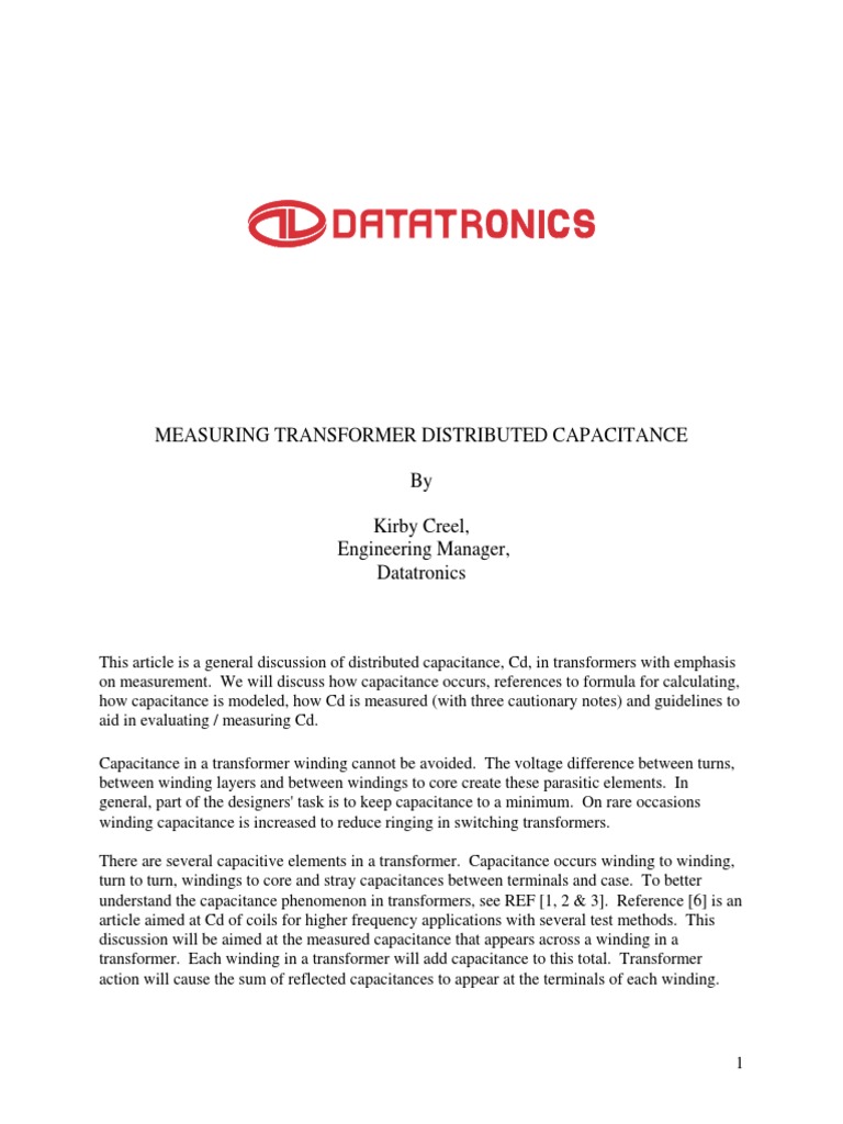 Transformer Distributed Capacitance Paper | PDF | Inductor | Inductance