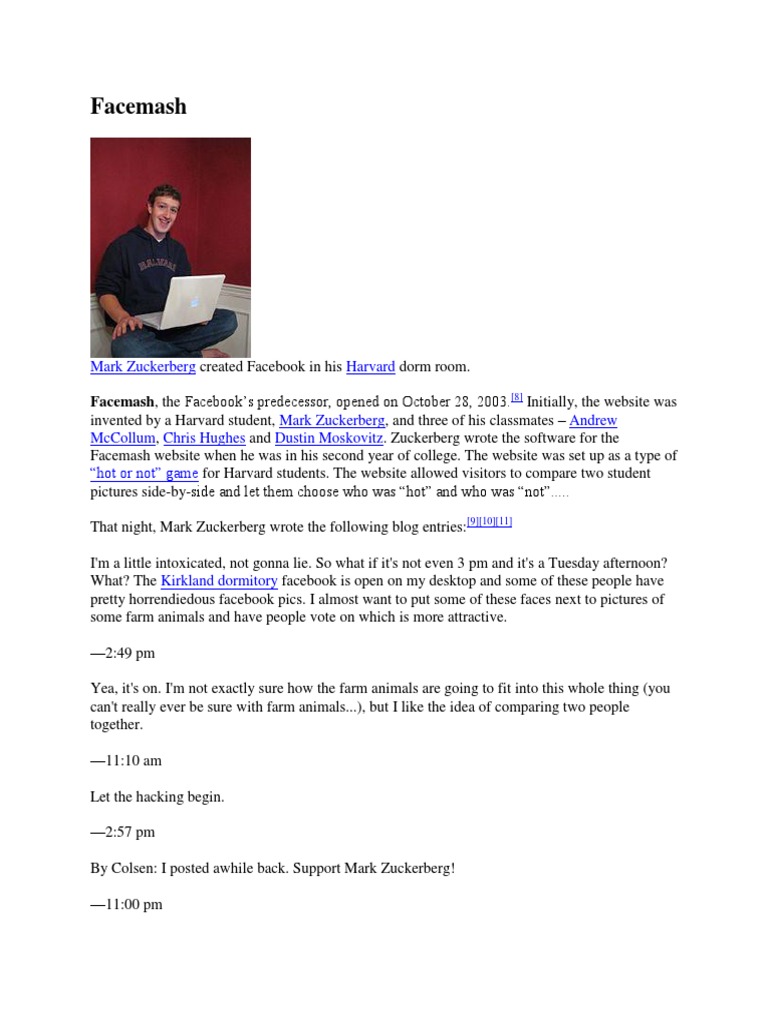 Facemash: Mark Zuckerberg Harvard | PDF | Mark Zuckerberg | Web 2.0