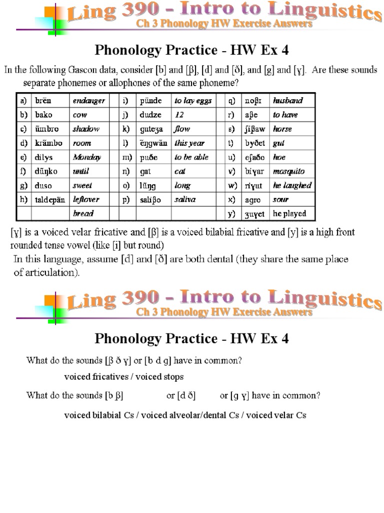 Phonology HW Exercise Answers | PDF | Phonetics | Semiotics