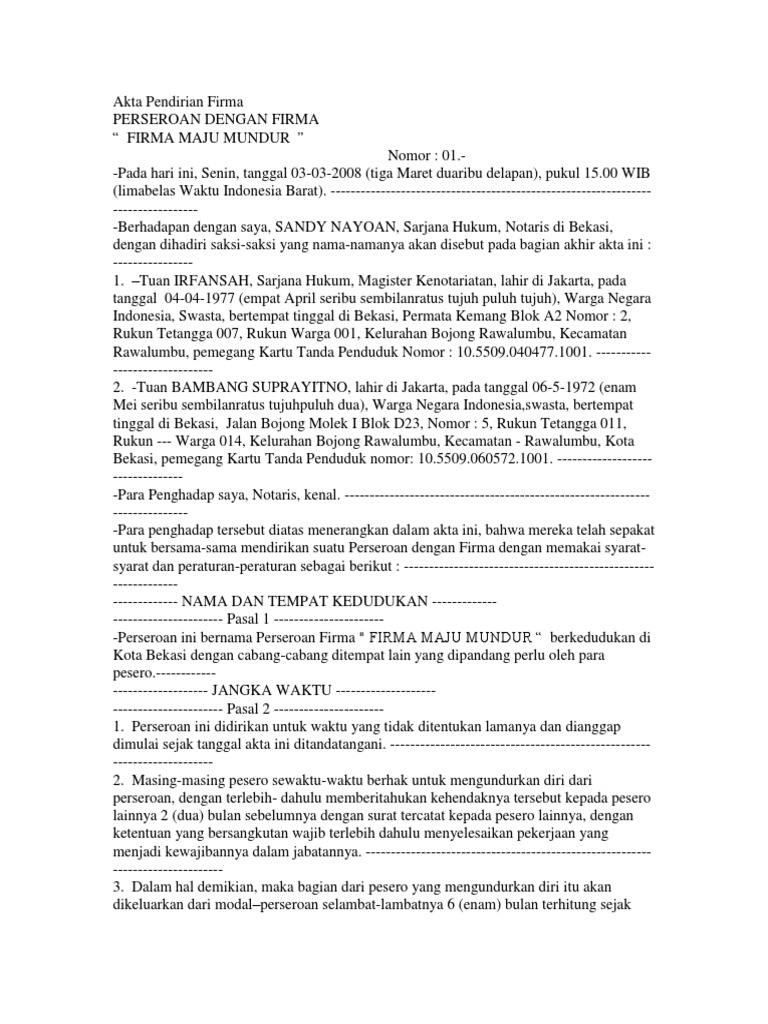 Akta Pendirian Firma | PDF