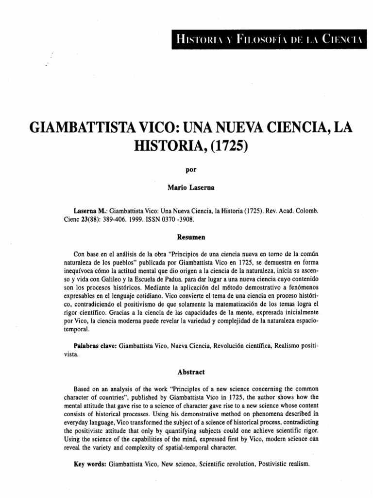 Laserna, M., Giambattista Vico, Una Nueva Ciencia, La Historia | PDF