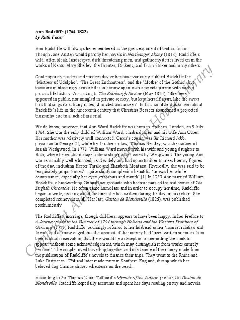 Ann Radcliffe | PDF | Ann Radcliffe | Gothic Fiction