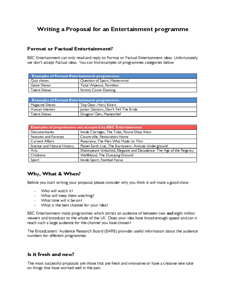 Writing a Proposal for a New Entertainment Programme | Bbc | Entertainment