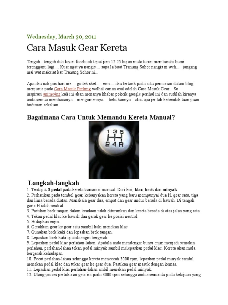 Panduan Memandu Kereta Manual dan Automatik | PDF | Memasak, Makanan ...