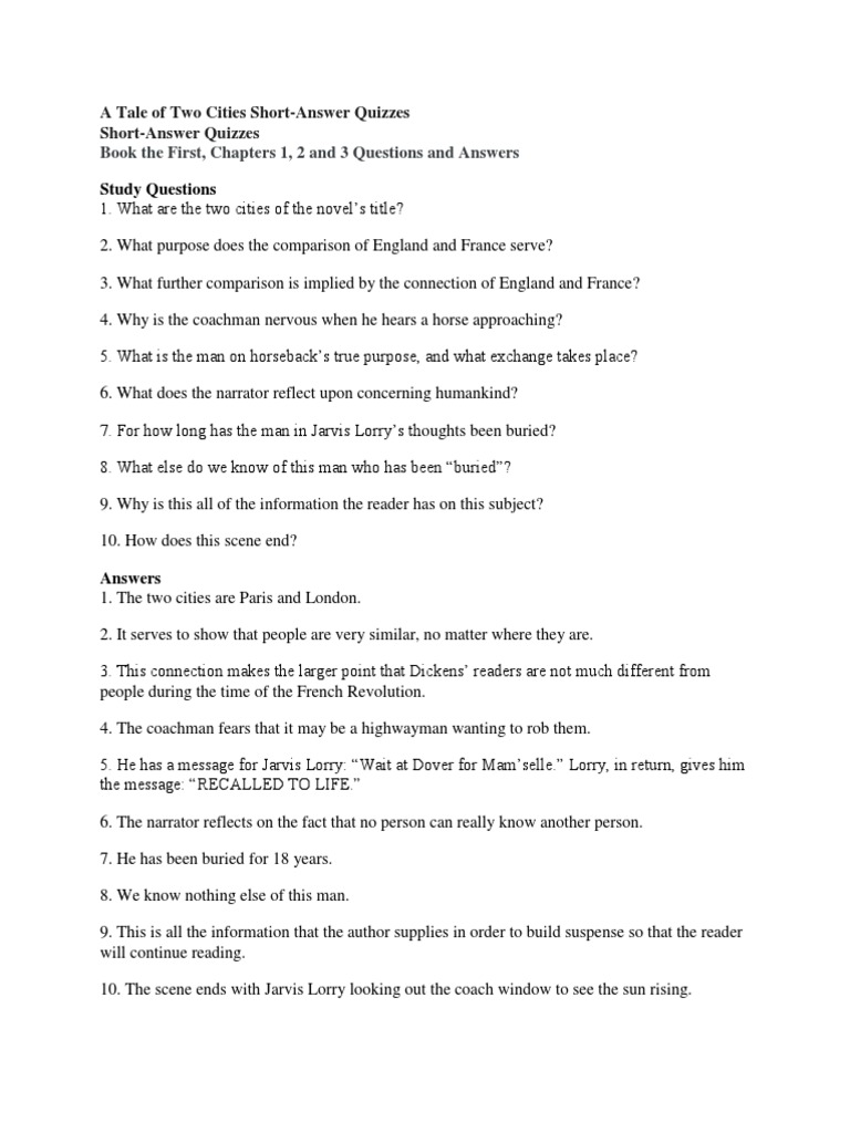 A Tale of Two Cities Quiz Answers | PDF | A Tale Of Two Cities