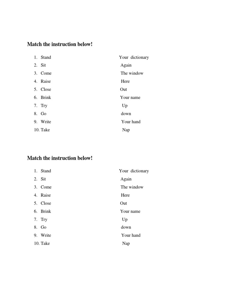 Match The Instruction Below Pdf Language Arts Discipline