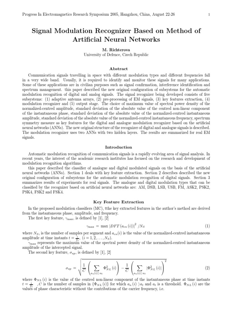 Signal Modulation Recognizer Based On Method of Artificial Neural Networks | PDF | Modulation ...