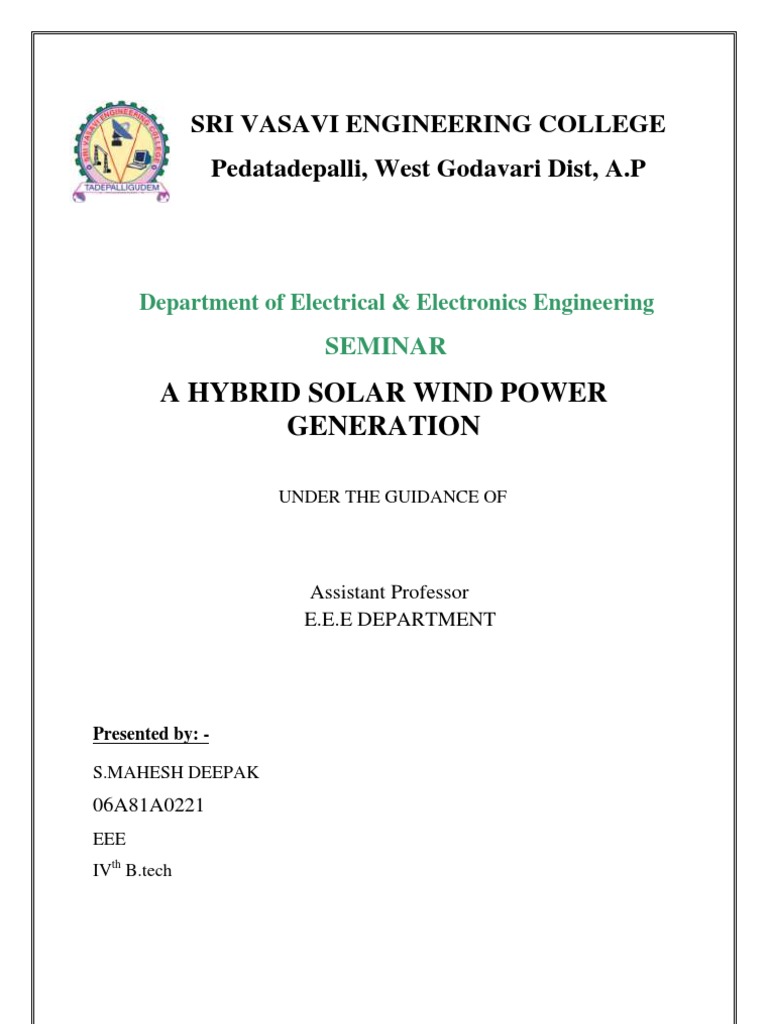 A Hybrid Solar Wind Power Generation | PDF | Photovoltaics | Wind Power
