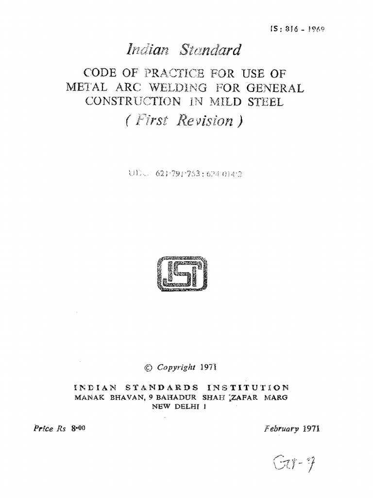 Is - 816 | PDF | Welding | Construction