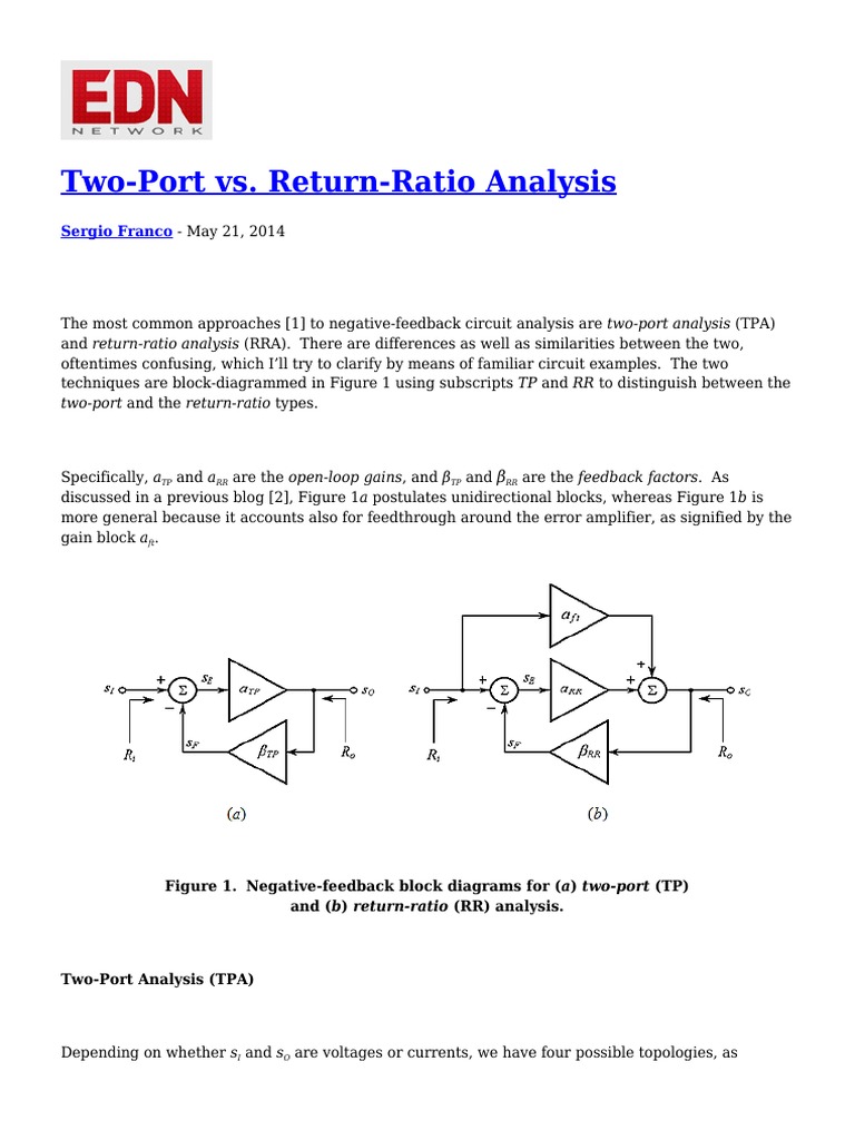 Two-Port vs. Return-Ratio Analysis | PDF | Negative Feedback | Amplifier