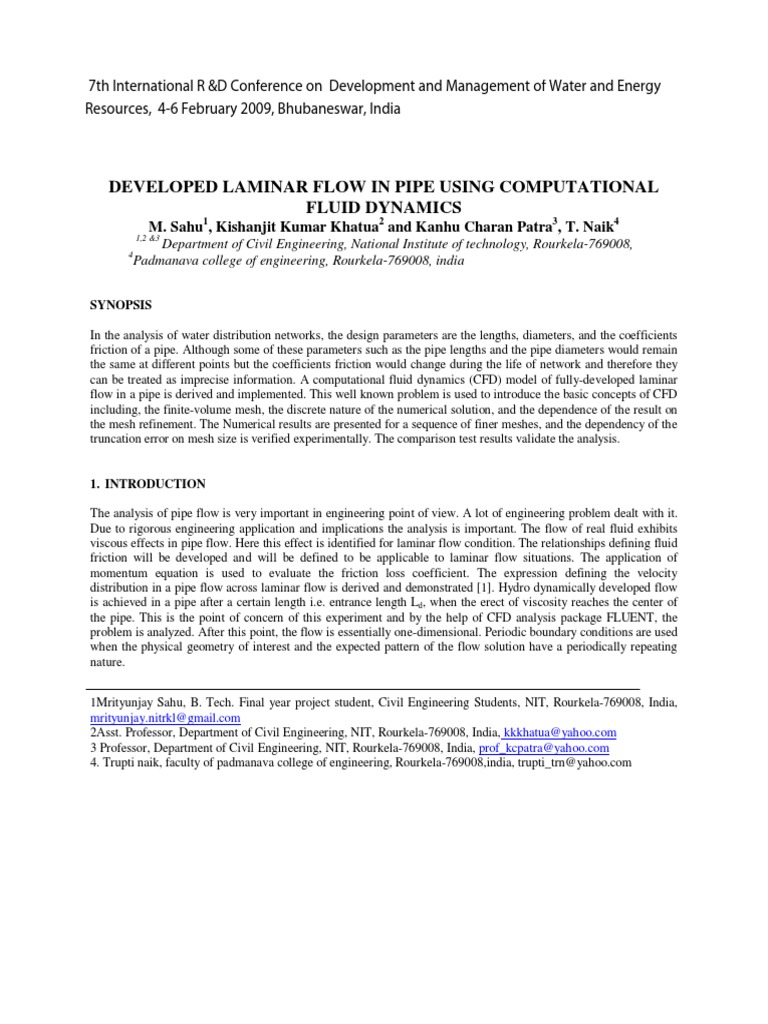 Developed Laminar Flow in Pipe Using Computational Fluid Dynamics | PDF ...