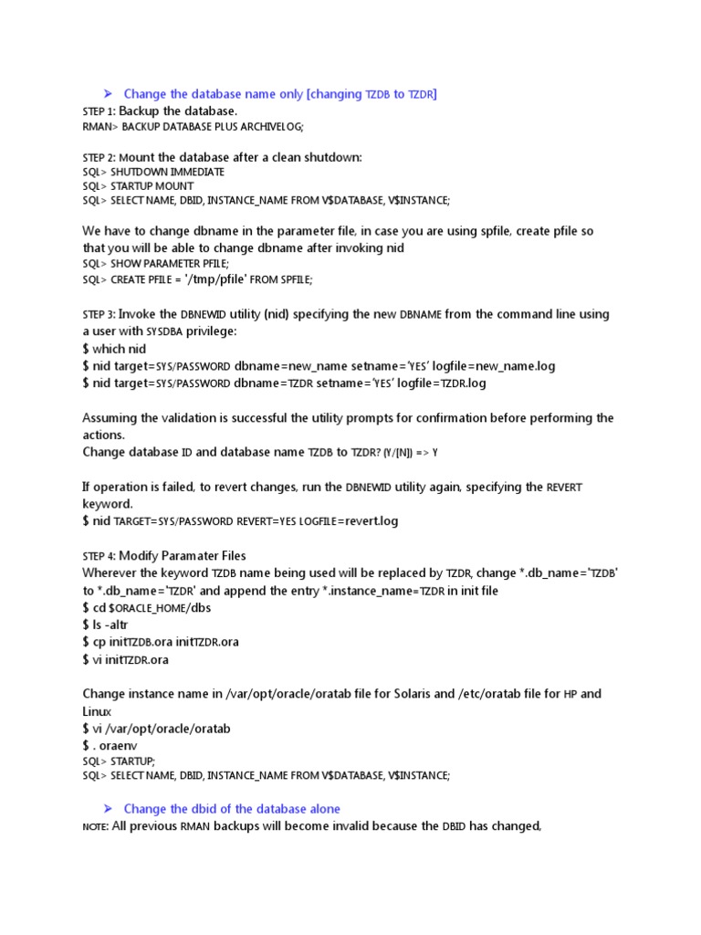 Oracle-Change The Name and Dbid of The Database | PDF | Oracle Database ...