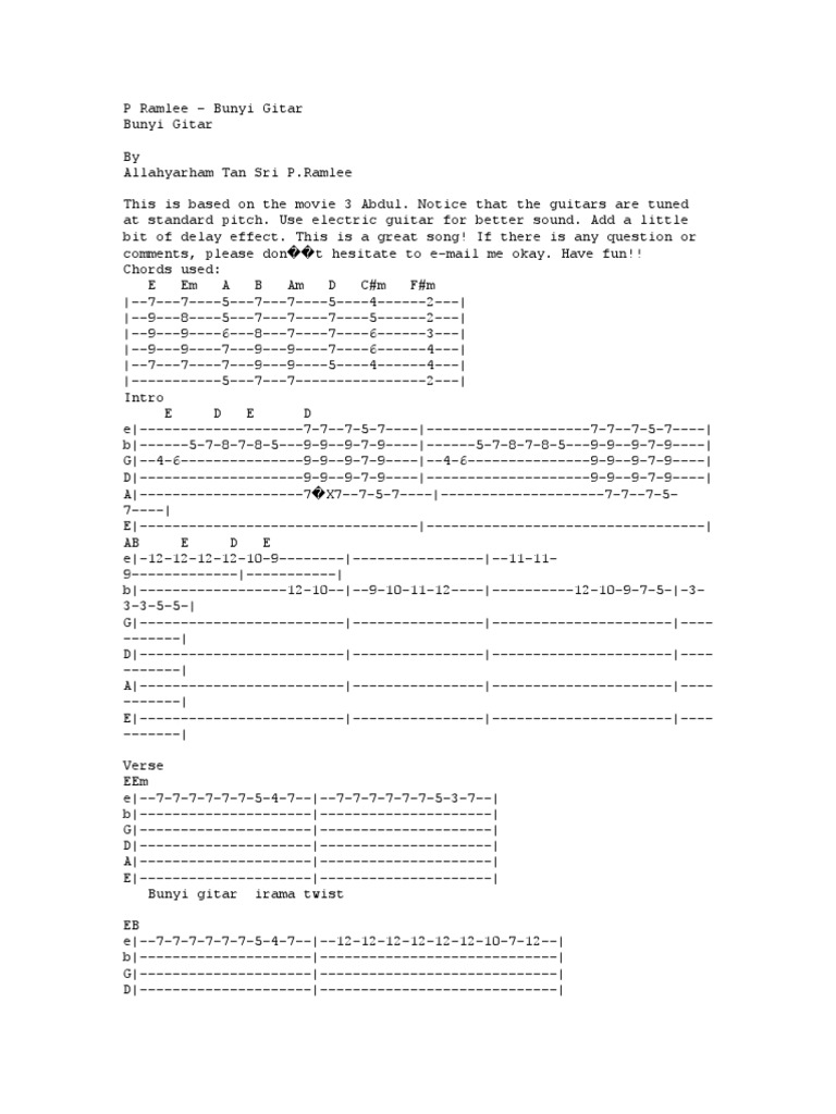 P. Ramlee: Bunyi Gitar Chords & Lyrics | PDF | Celtic Musical ...