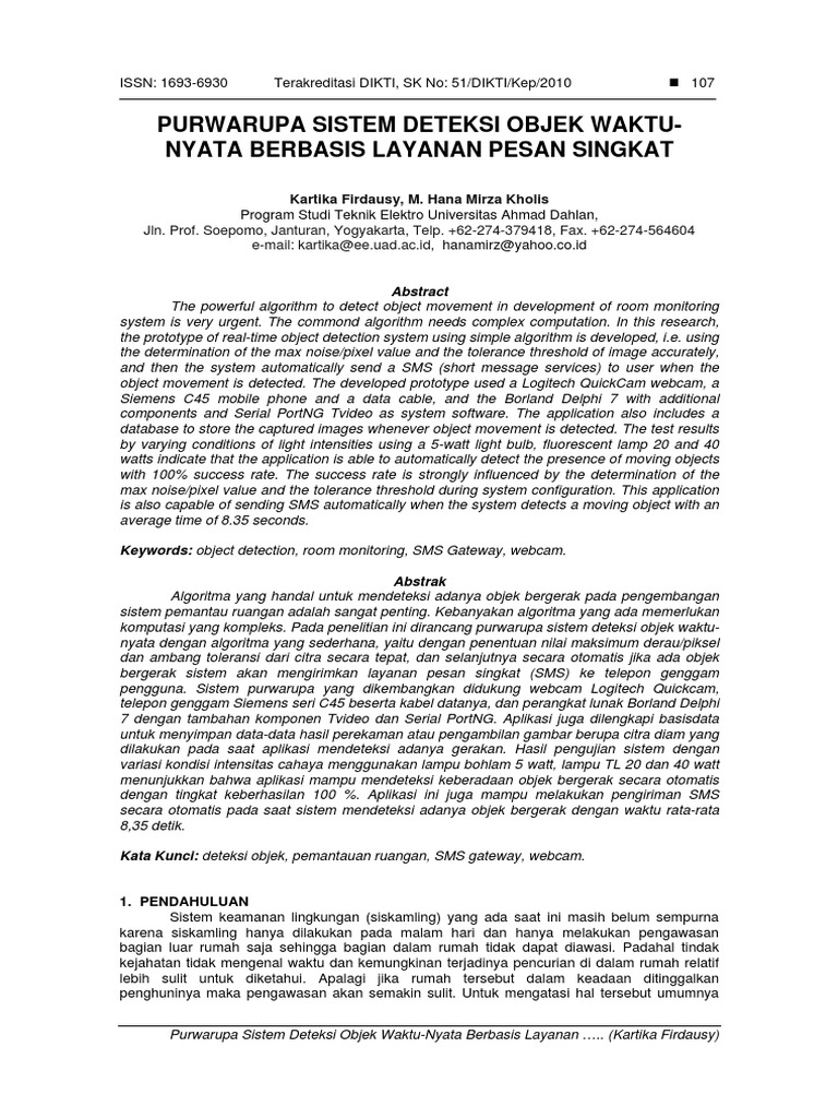 Purwarupa Sistem Deteksi Objek Waktu-Nyata Berbasis Layanan Pesan ...