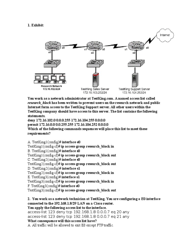Access Lists QUESTION | PDF | Router (Computing) | Ip Address