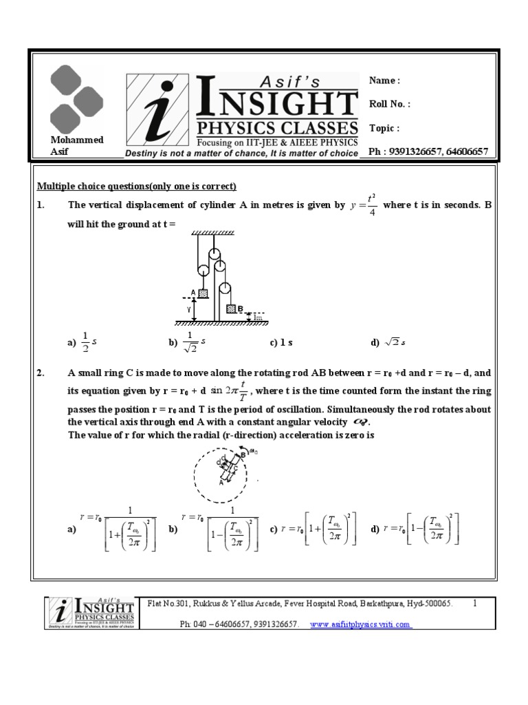 Insight Physics Classes | PDF | Acceleration | Rotation Around A Fixed Axis