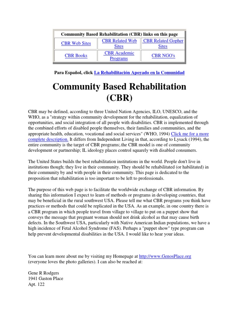 Community Based Rehabilitation 1 | PDF | Disability | Further Education