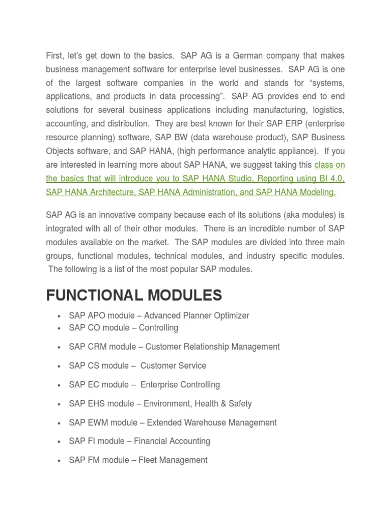 SAP Modules List | PDF | Sap Se | Customer Relationship Management