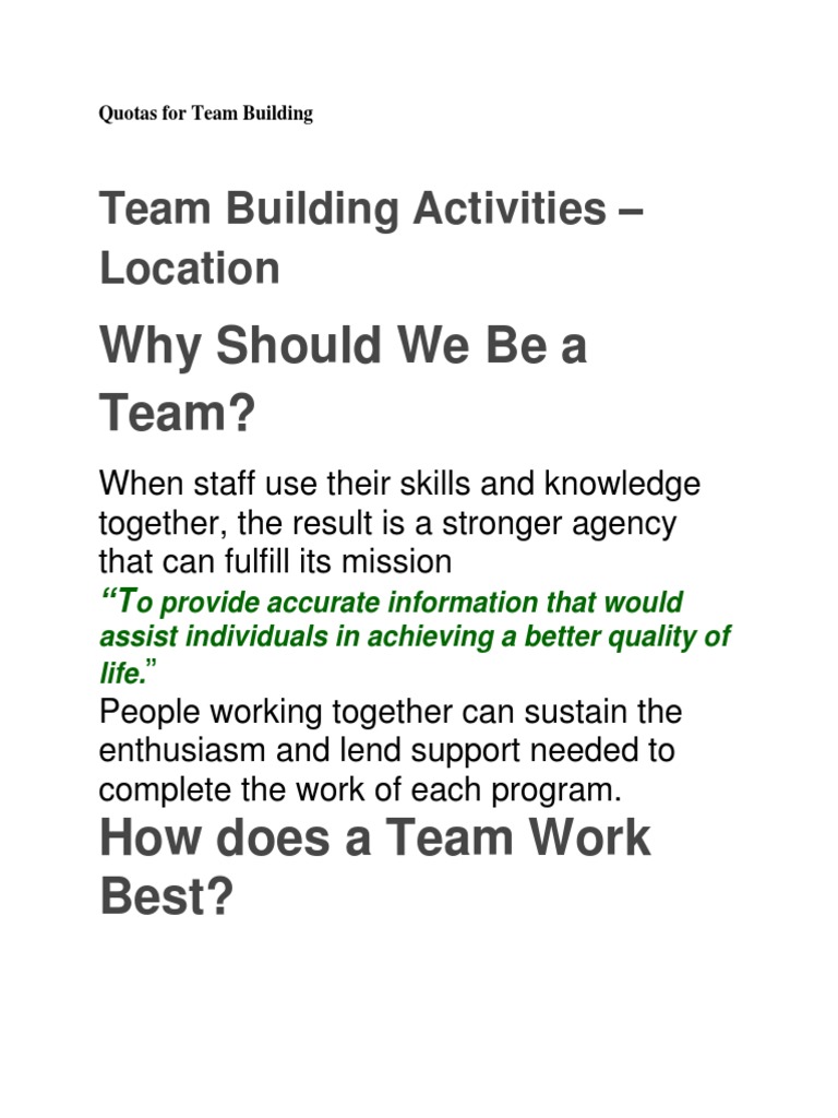 Team Building Activities | PDF | Team Building | Goal