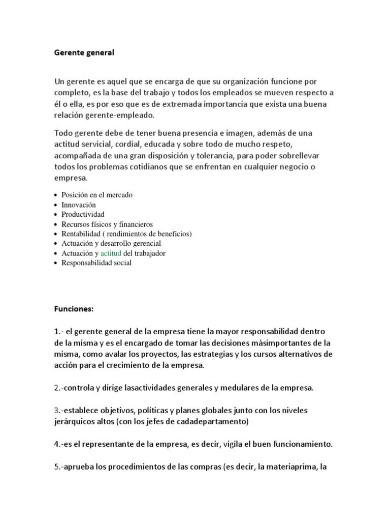 Funciones de Un Gerente General | PDF | Planificación | Toma de decisiones