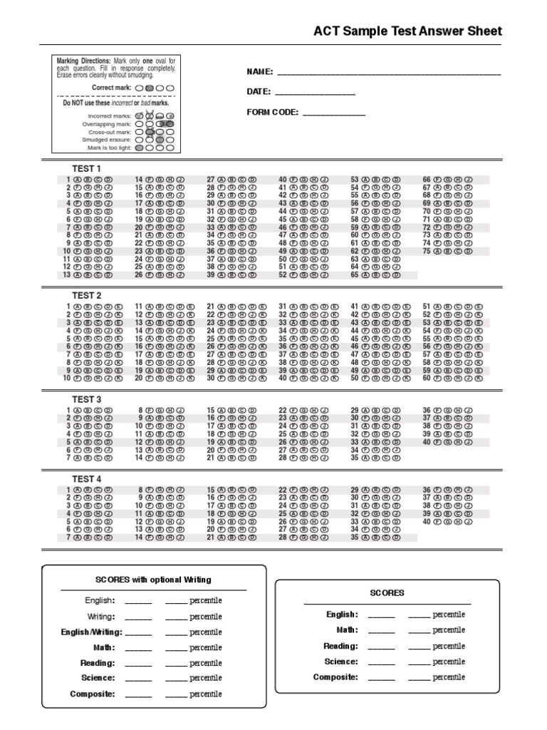 ACT Answer Sheet | Download Free PDF | Tests