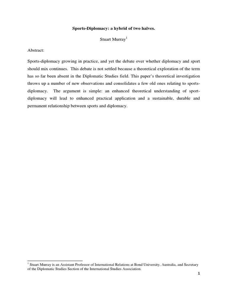 Sports-Diplomacy: A Hybrid of Two Halves by DR Stuart Murray | PDF ...