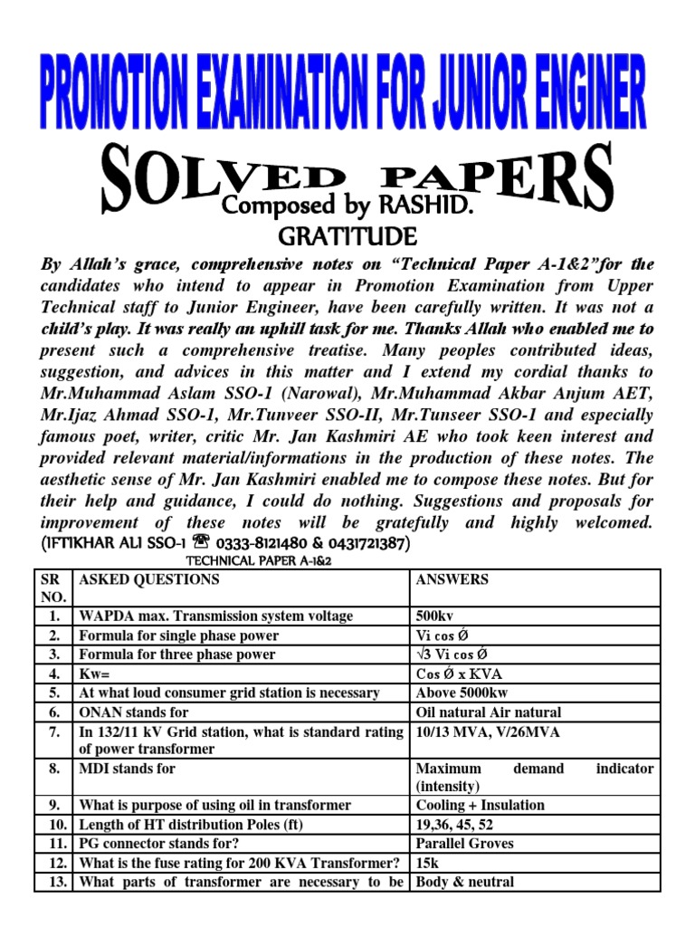 WAPDA Technical Paper A-1&2 Notes | PDF
