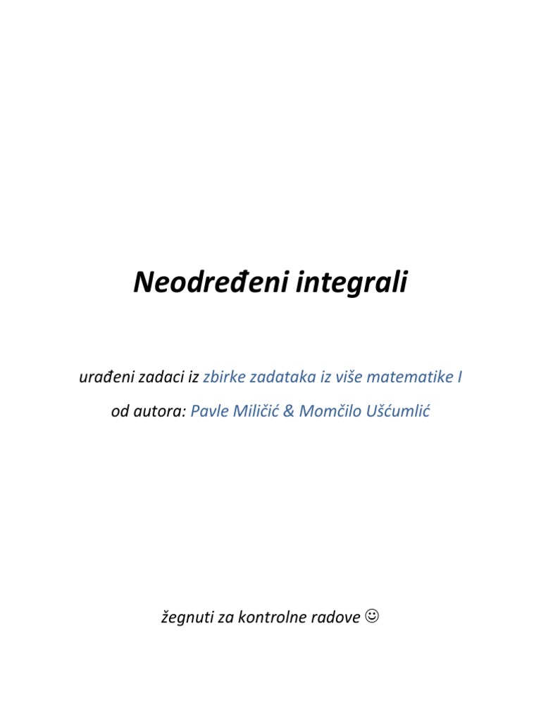Neodređeni Integrali Riješeni Zadaci | PDF