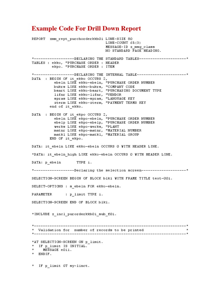 ABAP Example Code For Drill Down Report | PDF | Software Development ...