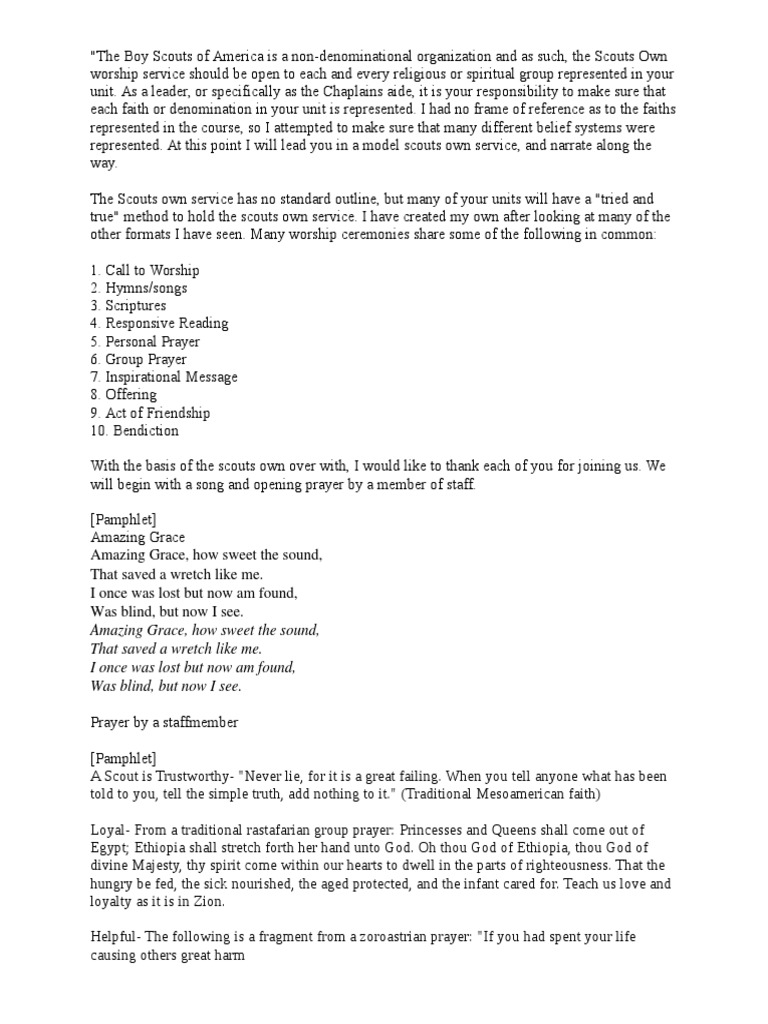 Scouts Own Outline v2 | PDF | Amazing Grace | Scouting