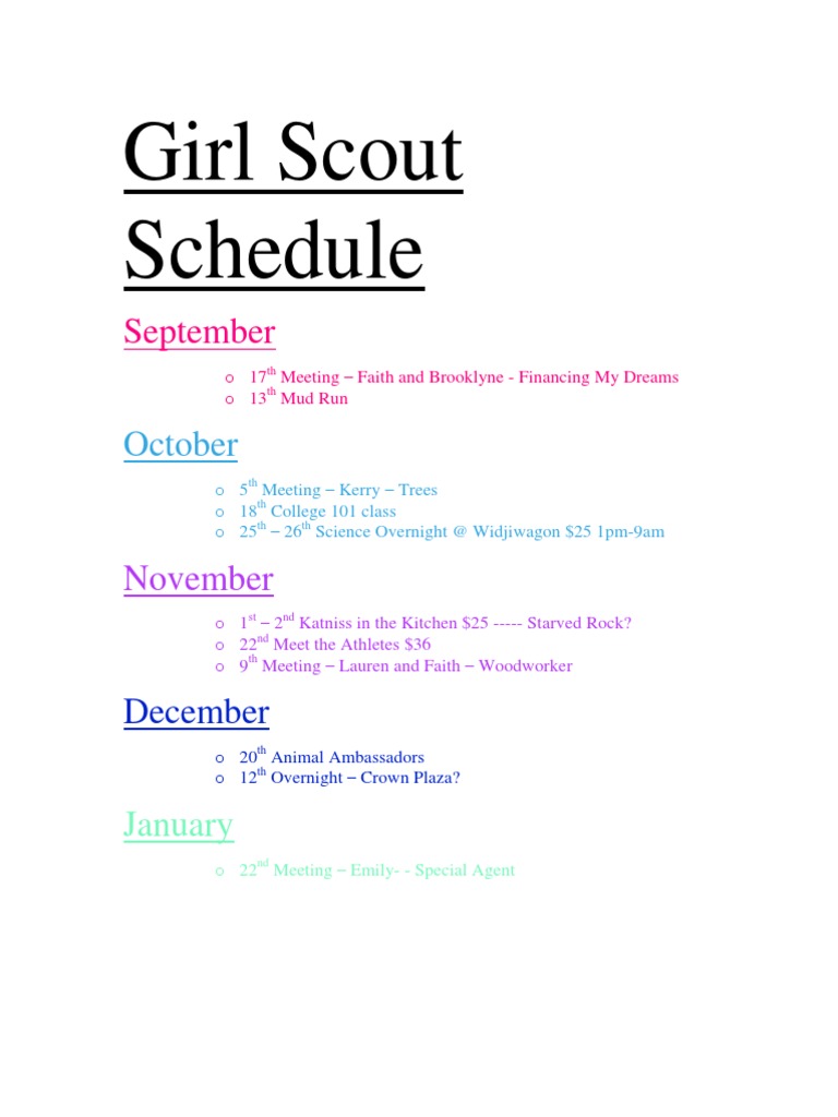 Girl Scout Meeting and Event Schedule | PDF