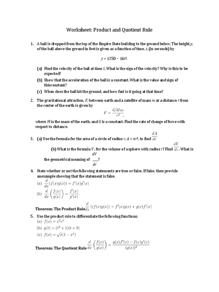 Worksheet-Derivs and Product Rule | PDF