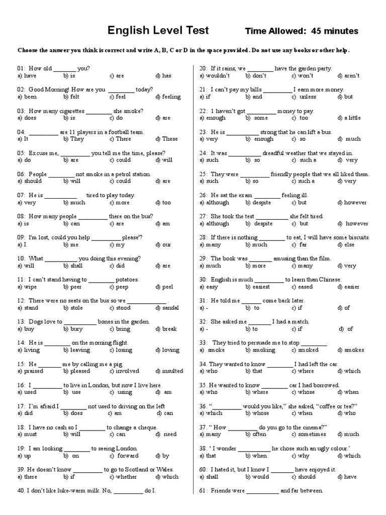 Basic English Test | PDF