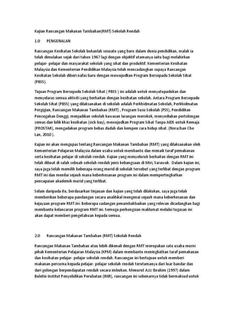 Kajian Rancangan Makanan Tambahan | PDF