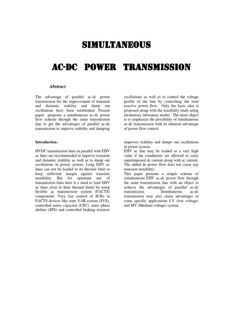 Simultaneous Transmission of Ac and DC Power | PDF | Electric Power ...