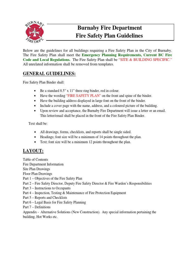 Burnaby Fire Safety Plan Guidelines | PDF | Fire Safety | Safety