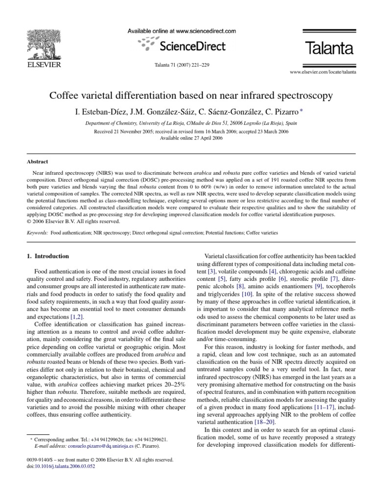 Coffee Varietal Differentiation Based On Near Infrared Spectroscopy3 ...