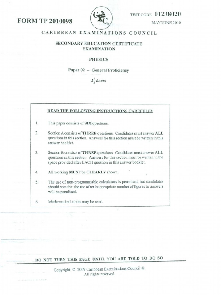 CXC Physics p2 Answers PDF | PDF