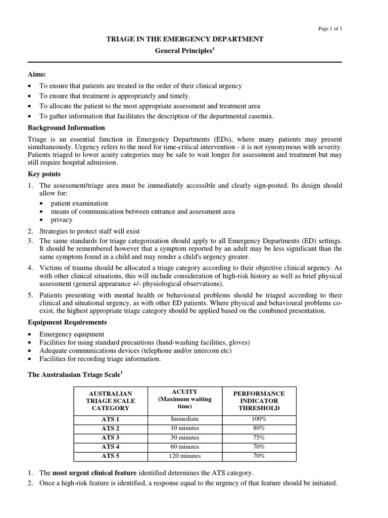 Australian Triage Scale Guidelines | PDF