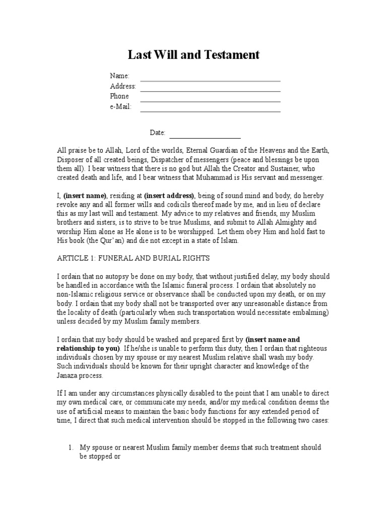 Islamic Will and Testament | PDF | Inheritance | Will And Testament