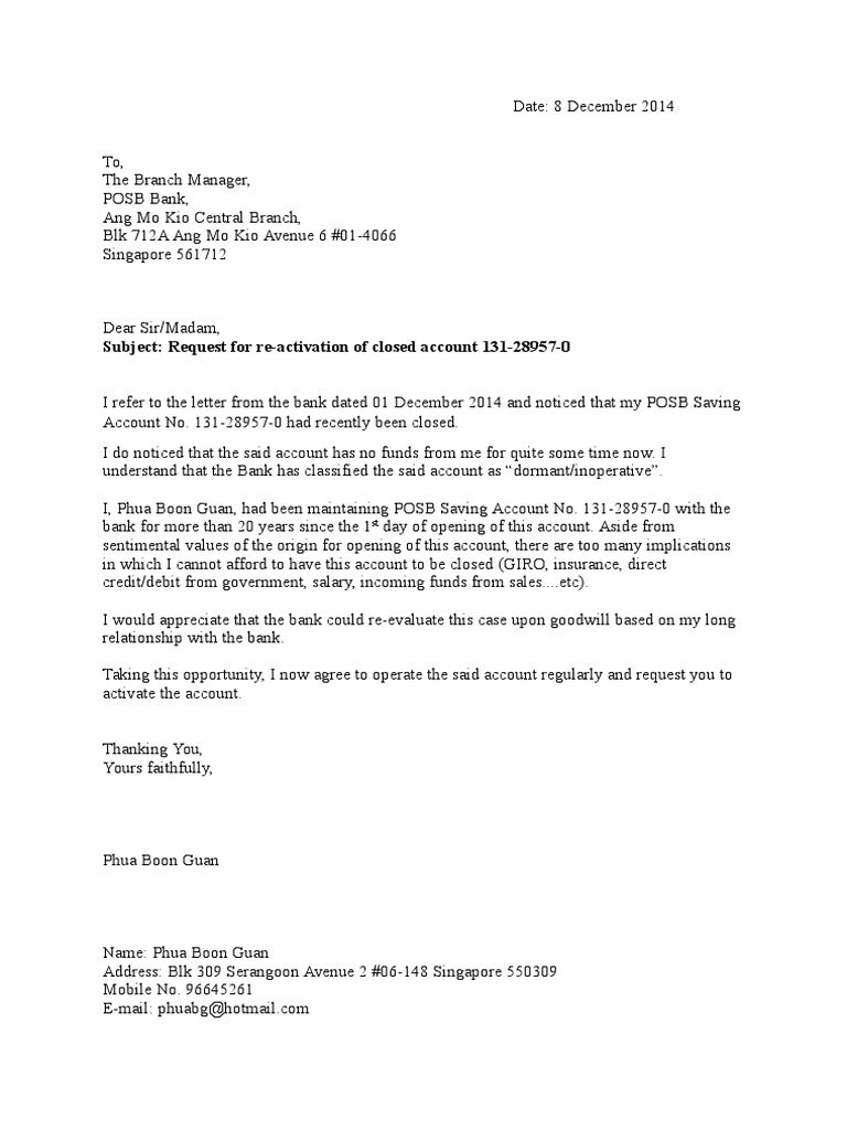 Acct Reactivate Letter | PDF