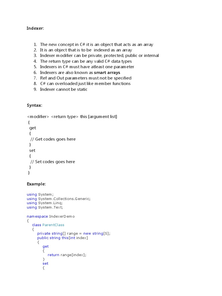 Indexer Pdf C Sharp Programming Language Inheritance Object