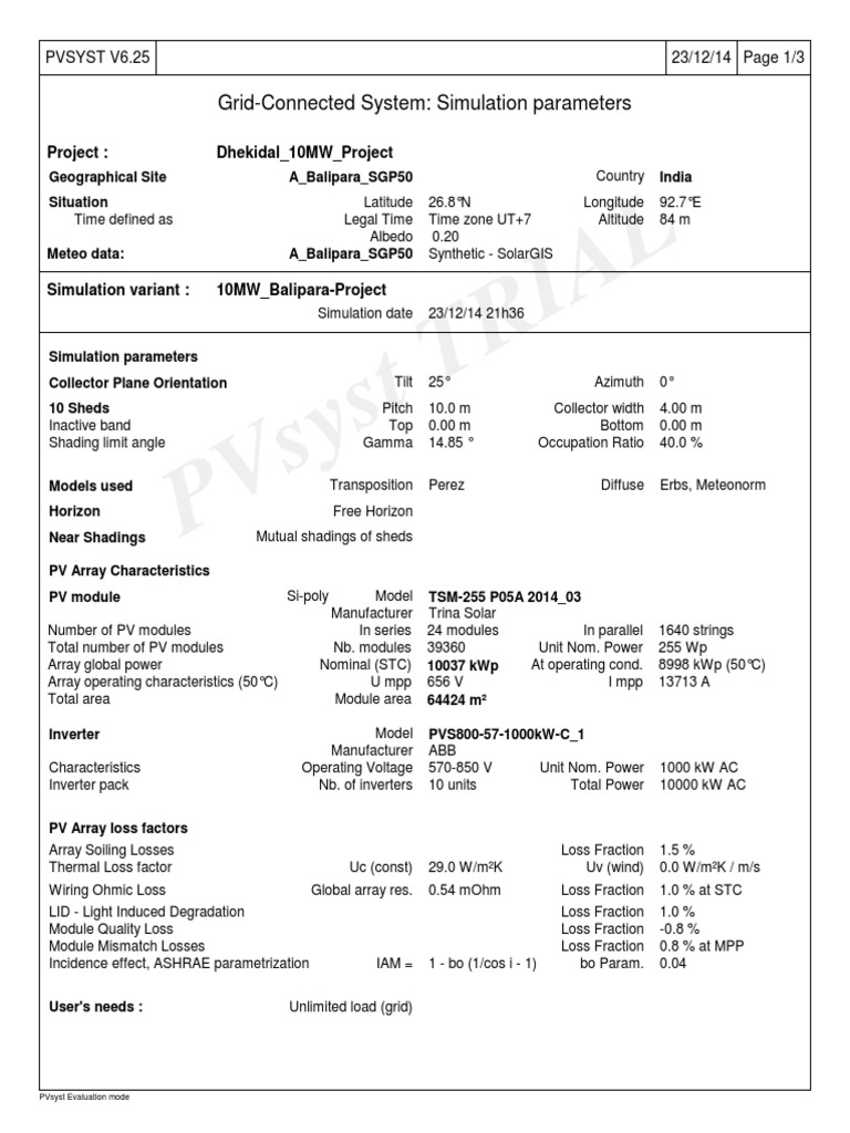 Assam PVSyst Report | PDF | Power Inverter | Solar Panel