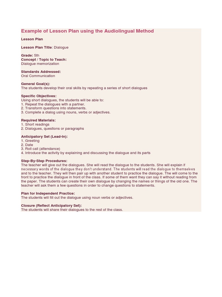 Example Audio Visual Lesson Plan | PDF | Dialogue | Lesson Plan