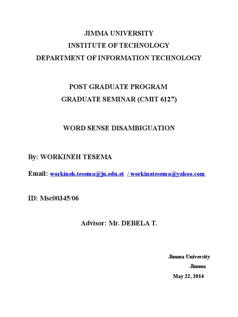 Word Sense Disambiguation - FINAL by Workineh Tesema Gudisa | PDF ... Word Sense Disambiguation - FINAL by Workineh Tesema Gudisa | PDF ...