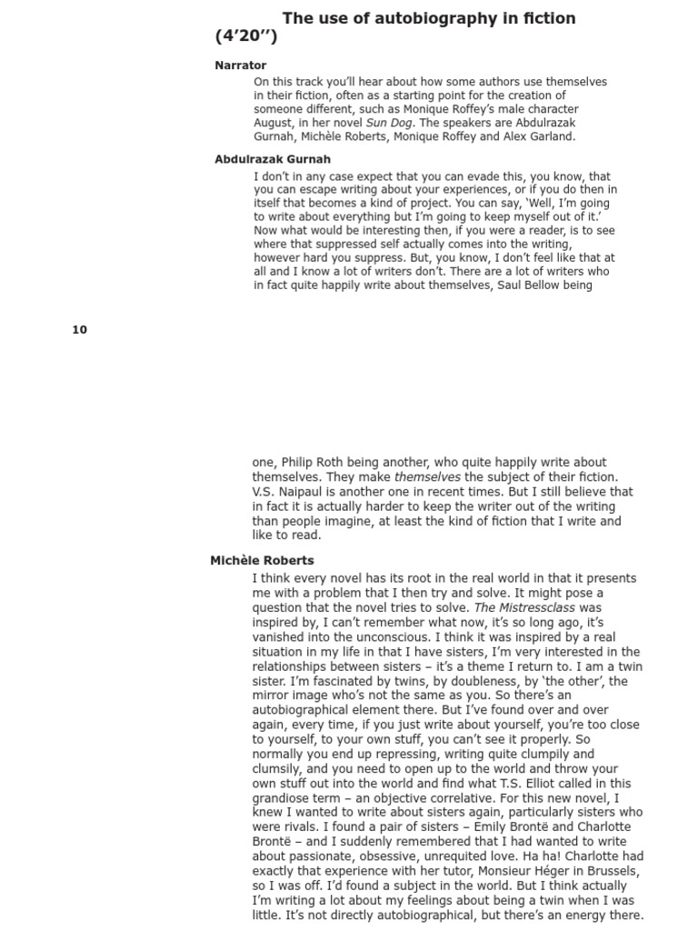 The Use of Autobiography in Fiction | PDF | Narration