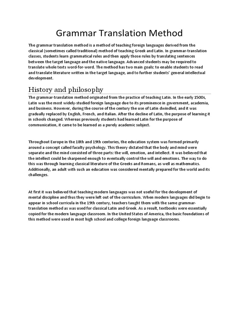 Grammar Translation Method Overview | PDF