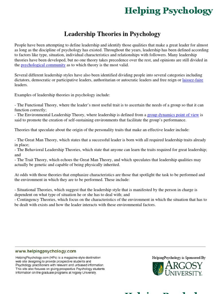 Leadership Theories in Psychology | PDF | Leadership | Social Psychology