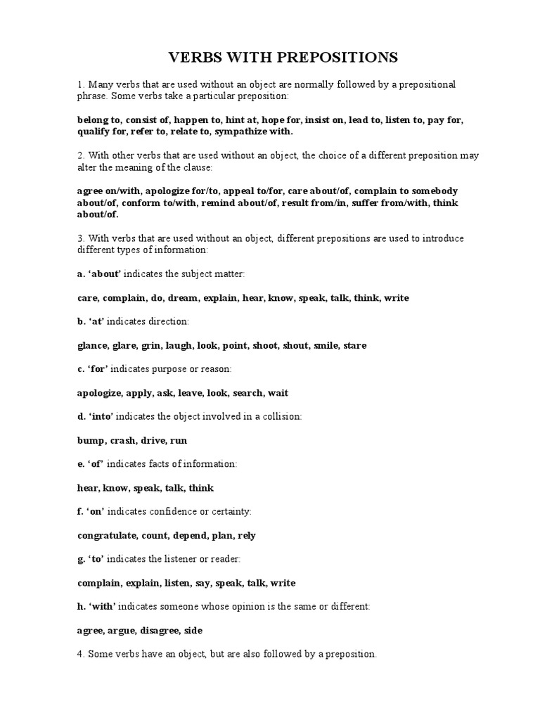 Verbs With Prepositions | PDF | Object (Grammar) | Preposition And Postposition